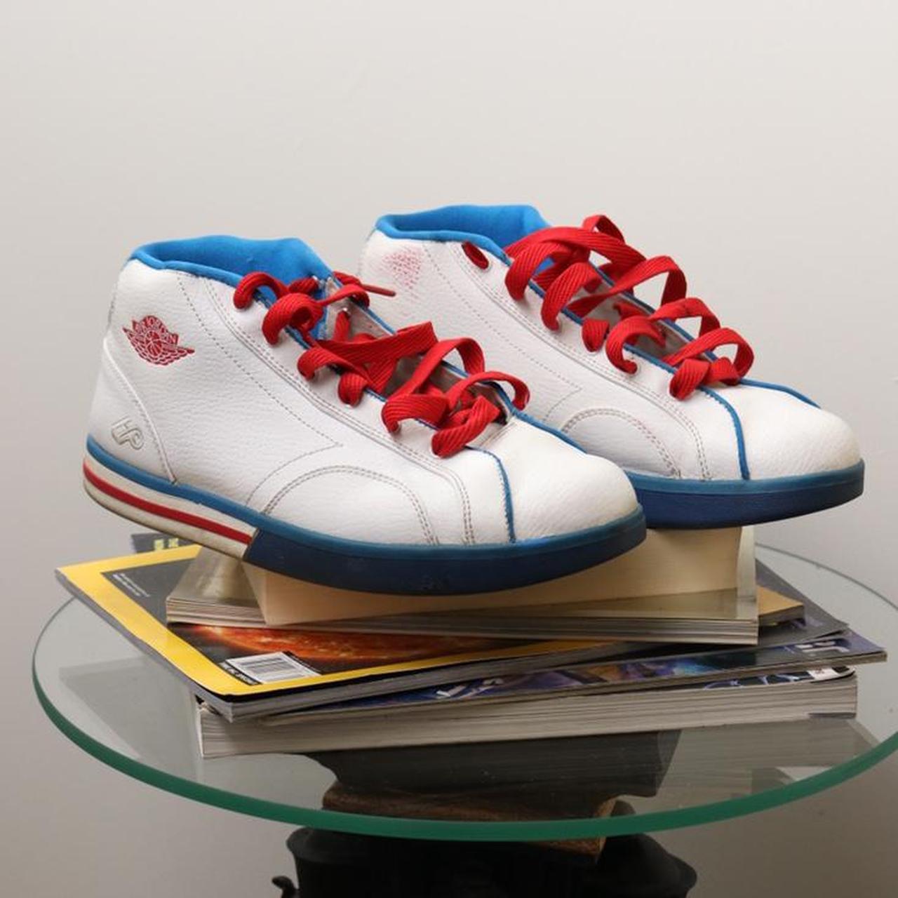 Jordan White and Blue Trainers | Depop