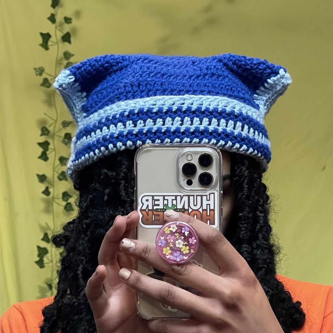 frosted blueberry crochet cat beanie// this cat hat... - Depop