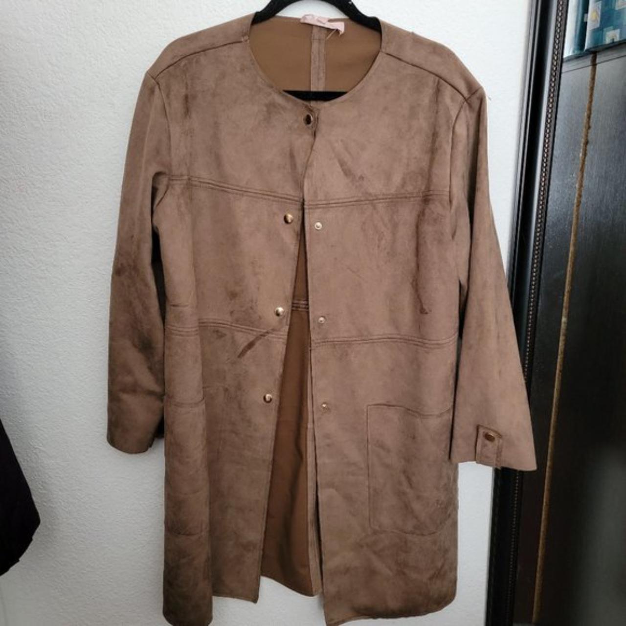 Brown Faux Leather Philosophy Coat Sz. L NWT Size... - Depop