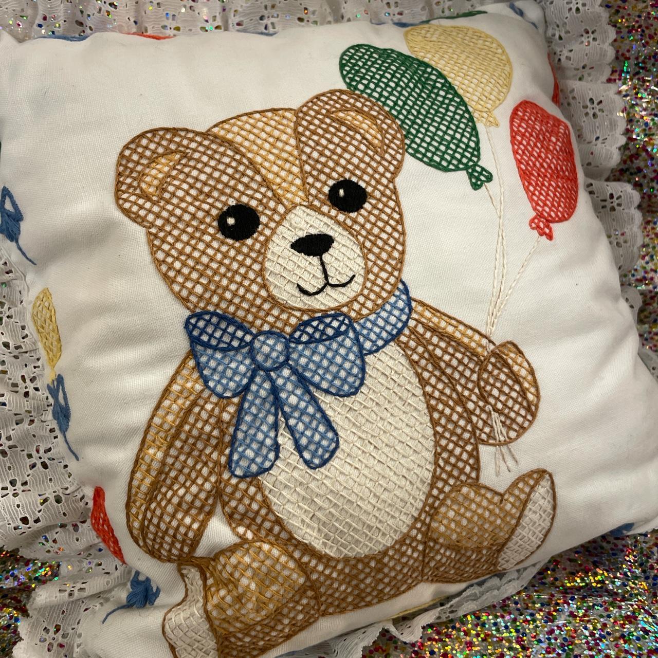 Super cute handmade teddy bear pillow with balloons... - Depop