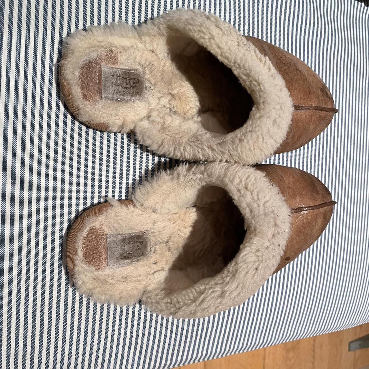 Ugg shearling tan slippers. Size UK6/EU40. Well worn... - Depop