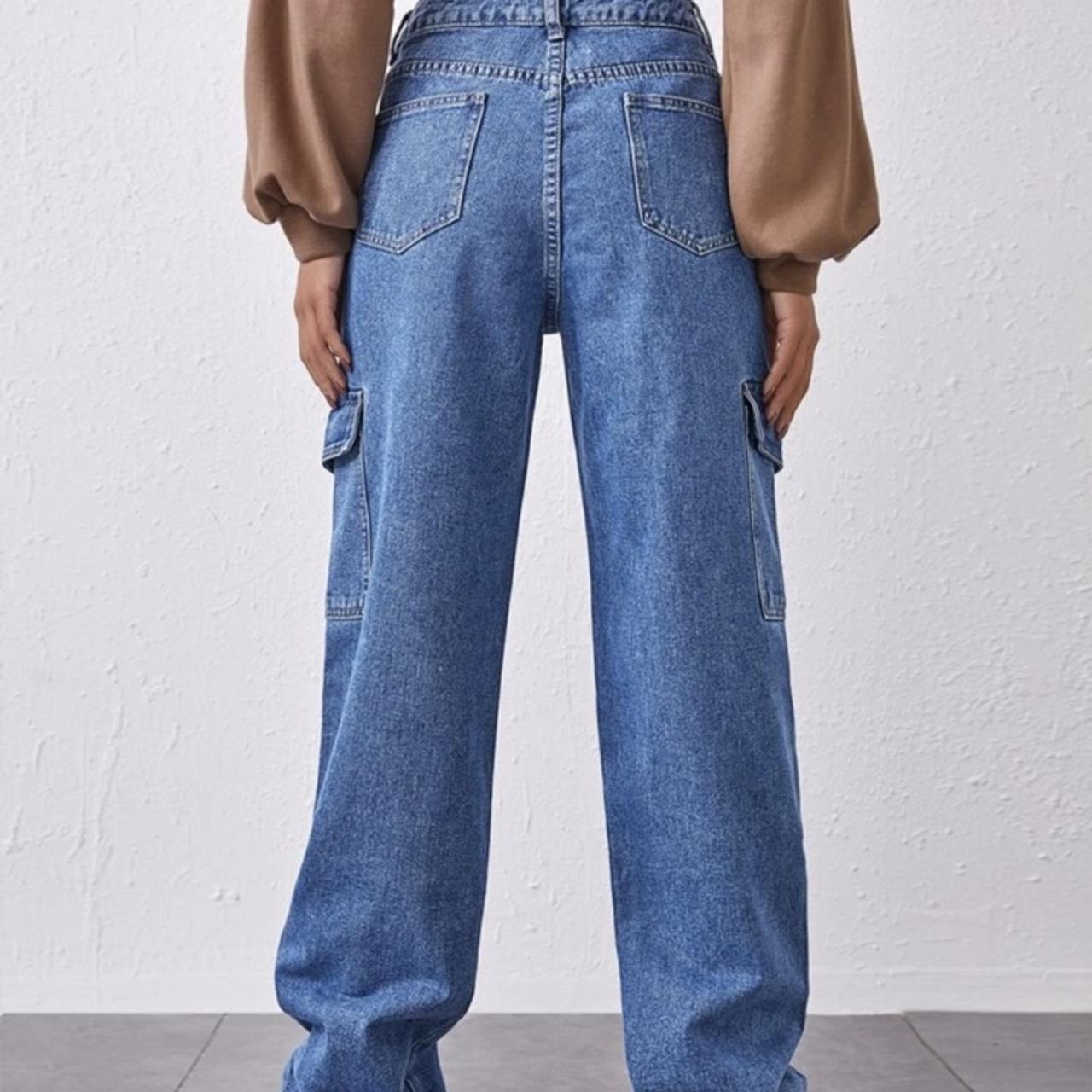 Shein High Waisted Patch Pocket Straight... - Depop