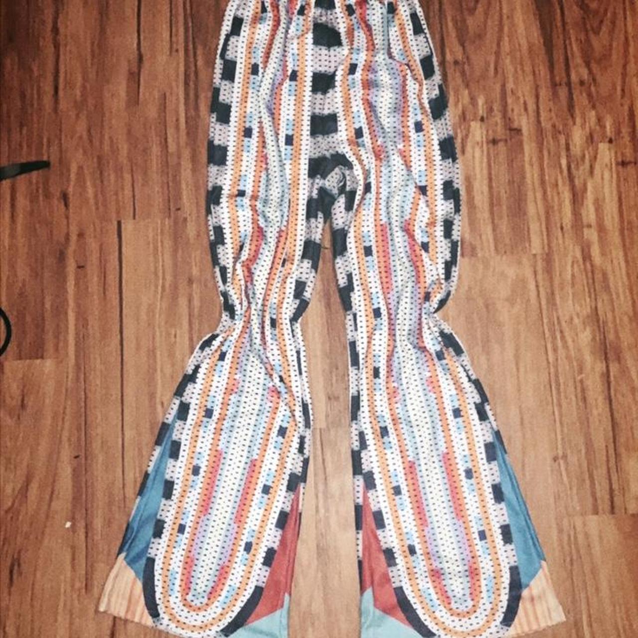 Funky flare pants. Coolest pattern ever! Never worn - Depop