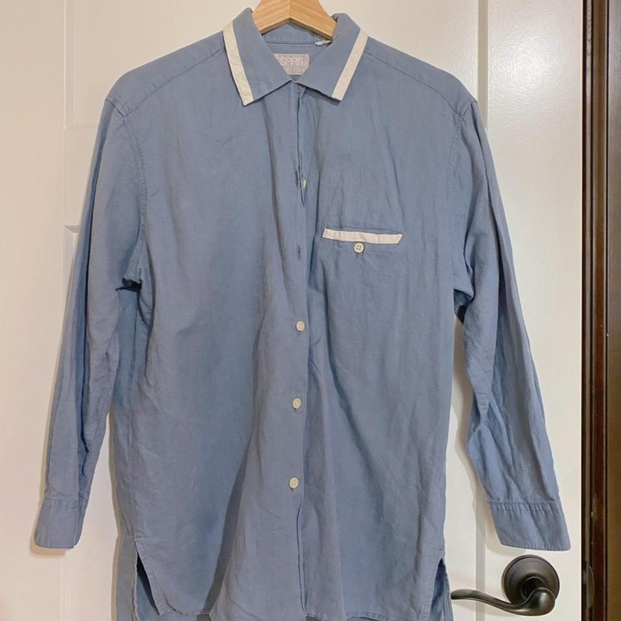 blue collared shirt with white details - honestly... - Depop