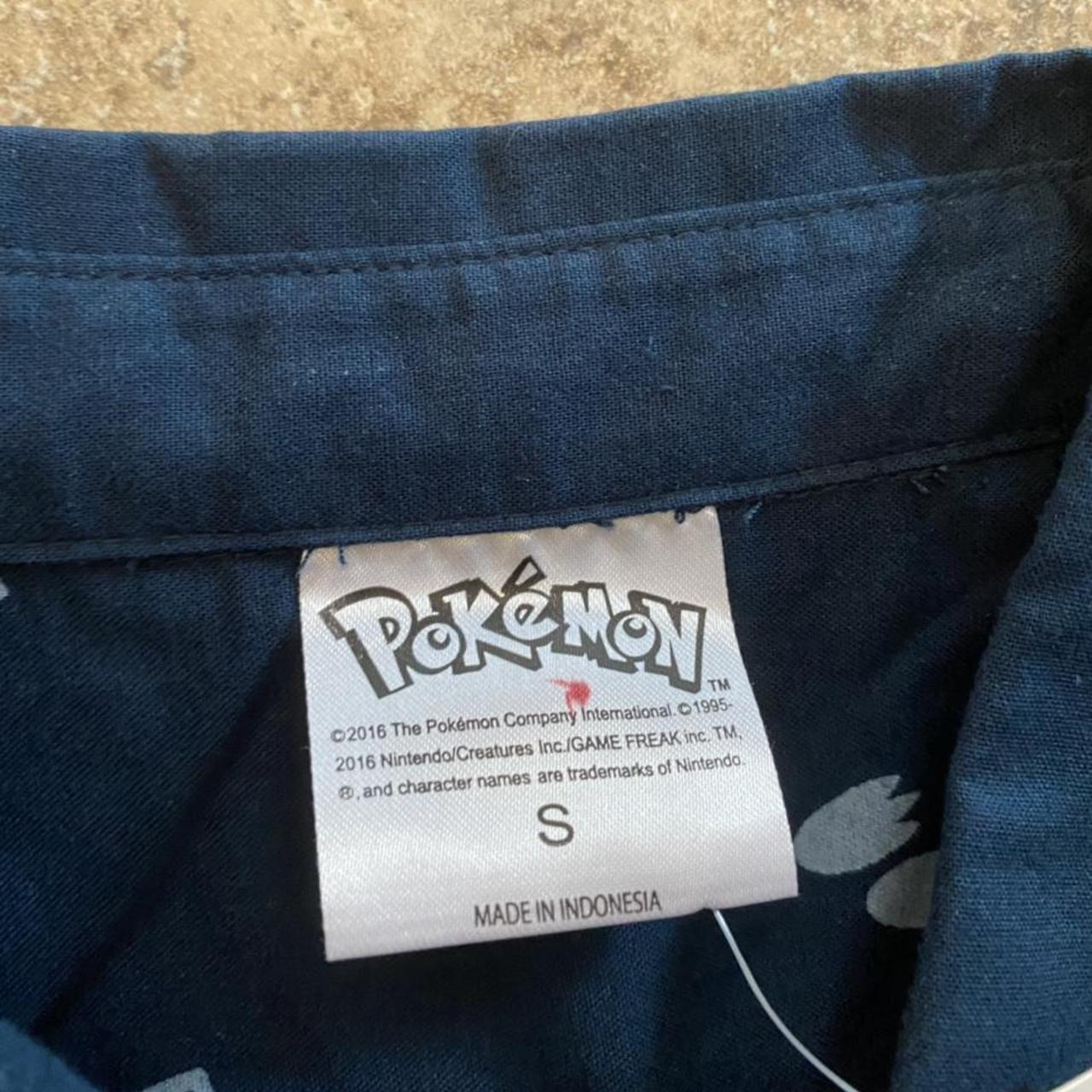 NWT Pokemon Navy Blue Button Down Shirt White Poke... - Depop