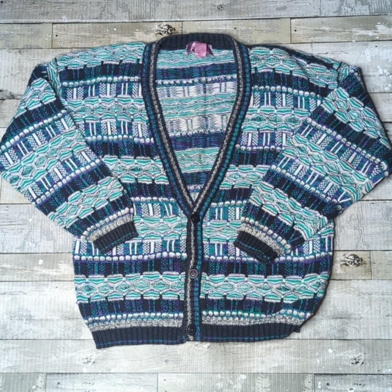 Vintage coogi look alike chunky knit colorful... - Depop