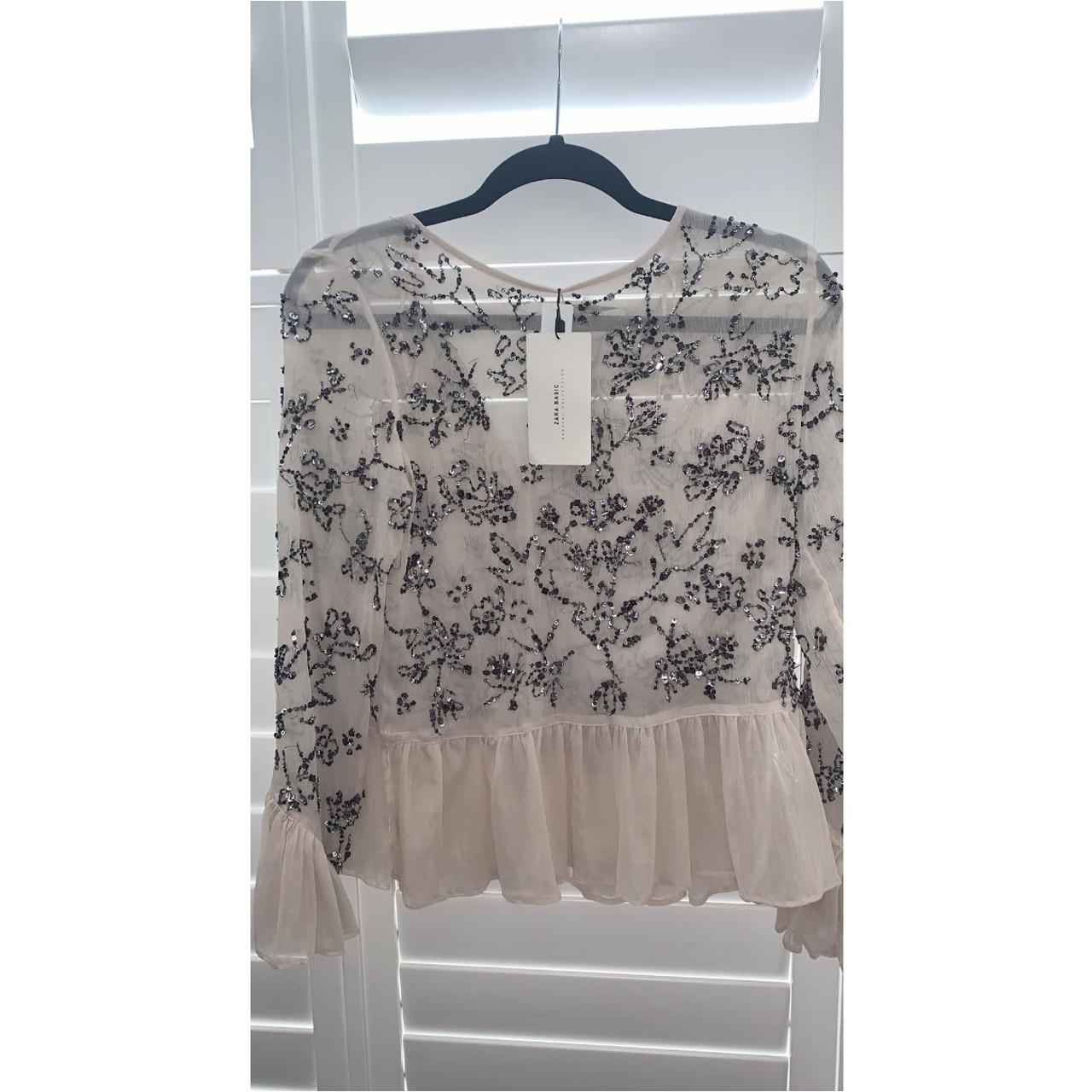 Sheer mesh top with sequence embroidery Button up... - Depop