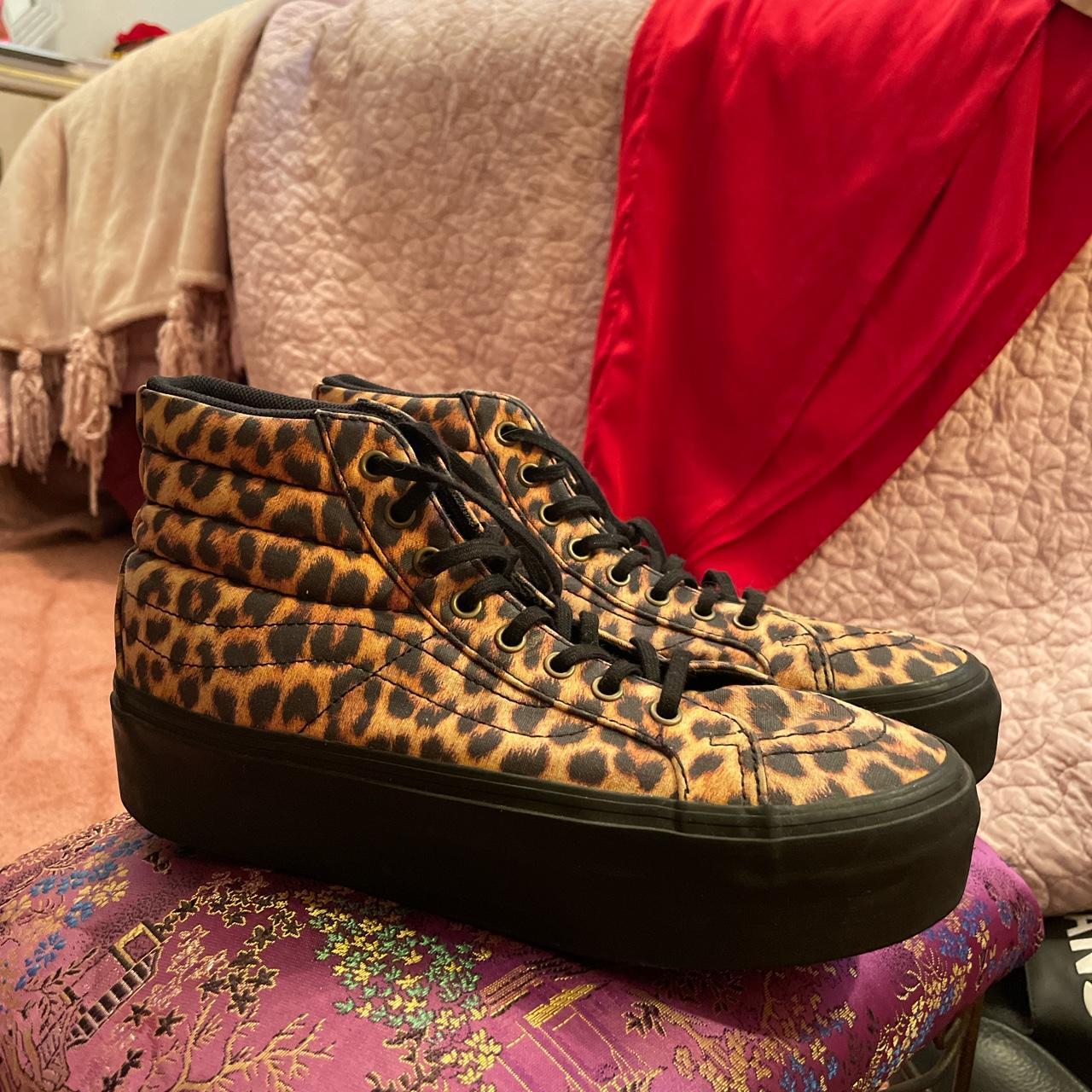 Womens 7 platform leopard print vans hardly ever... - Depop