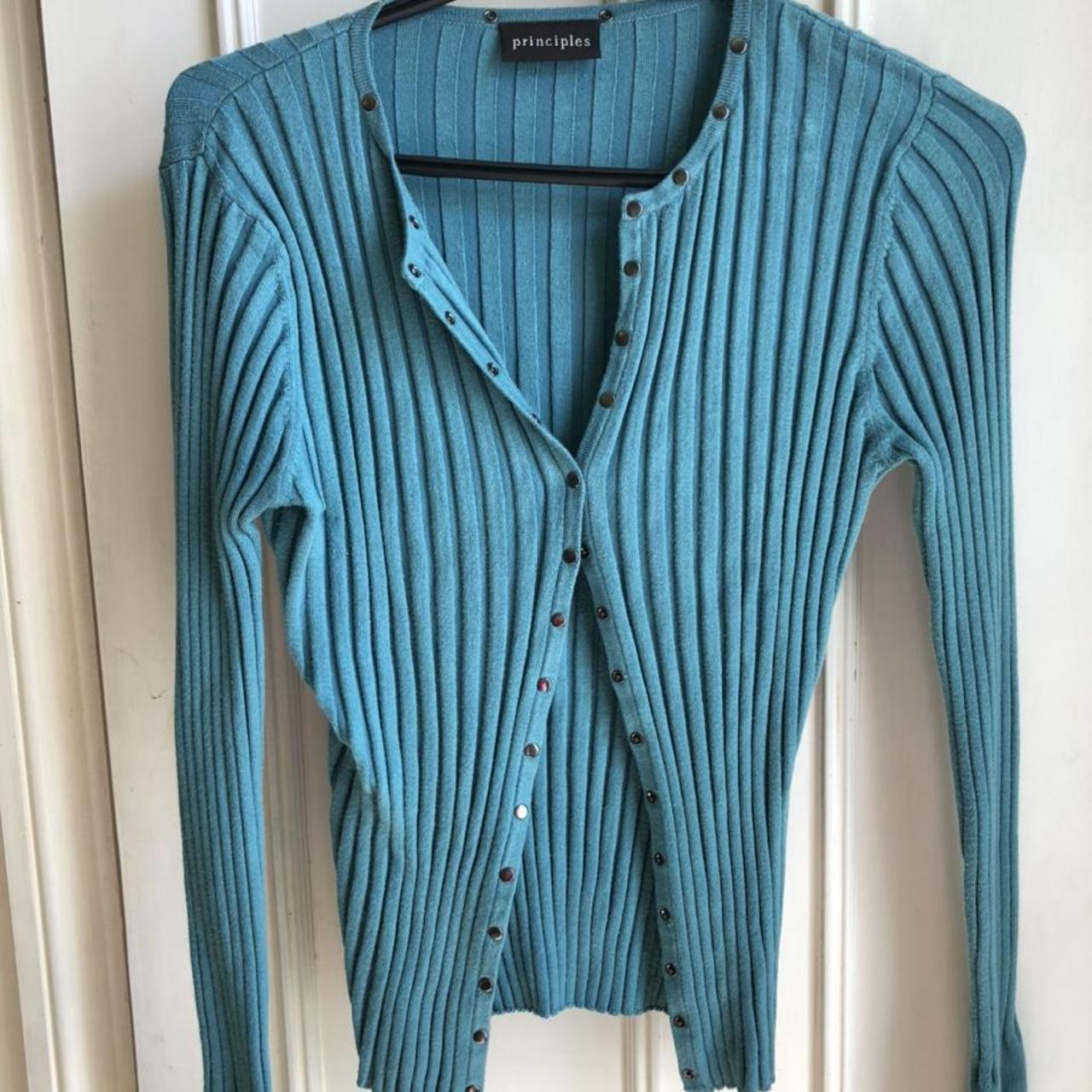 Cute turquoise blue principles cardigan. Y2K vintage... - Depop