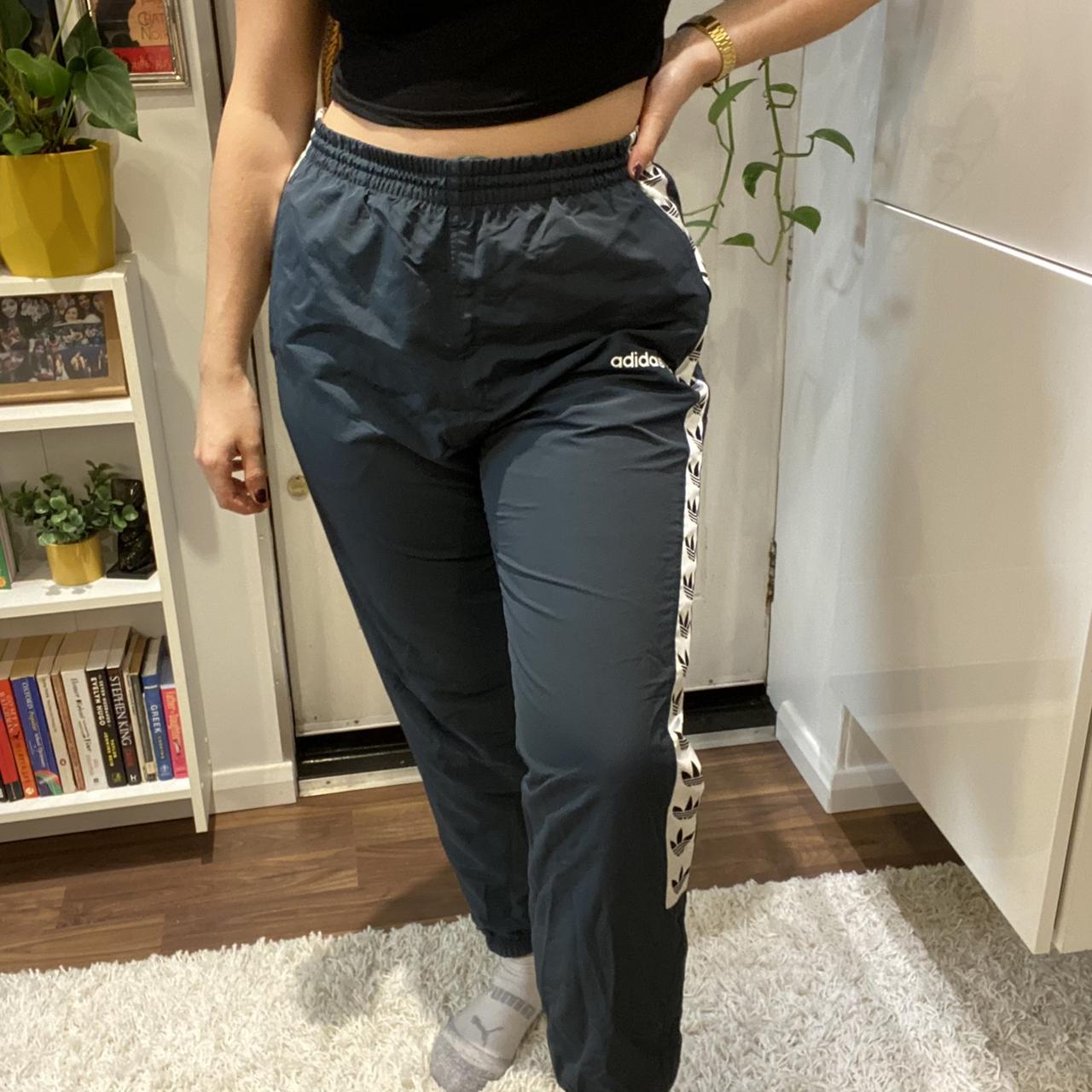 Adidas dark green shell suit tracksuit bottoms.... - Depop