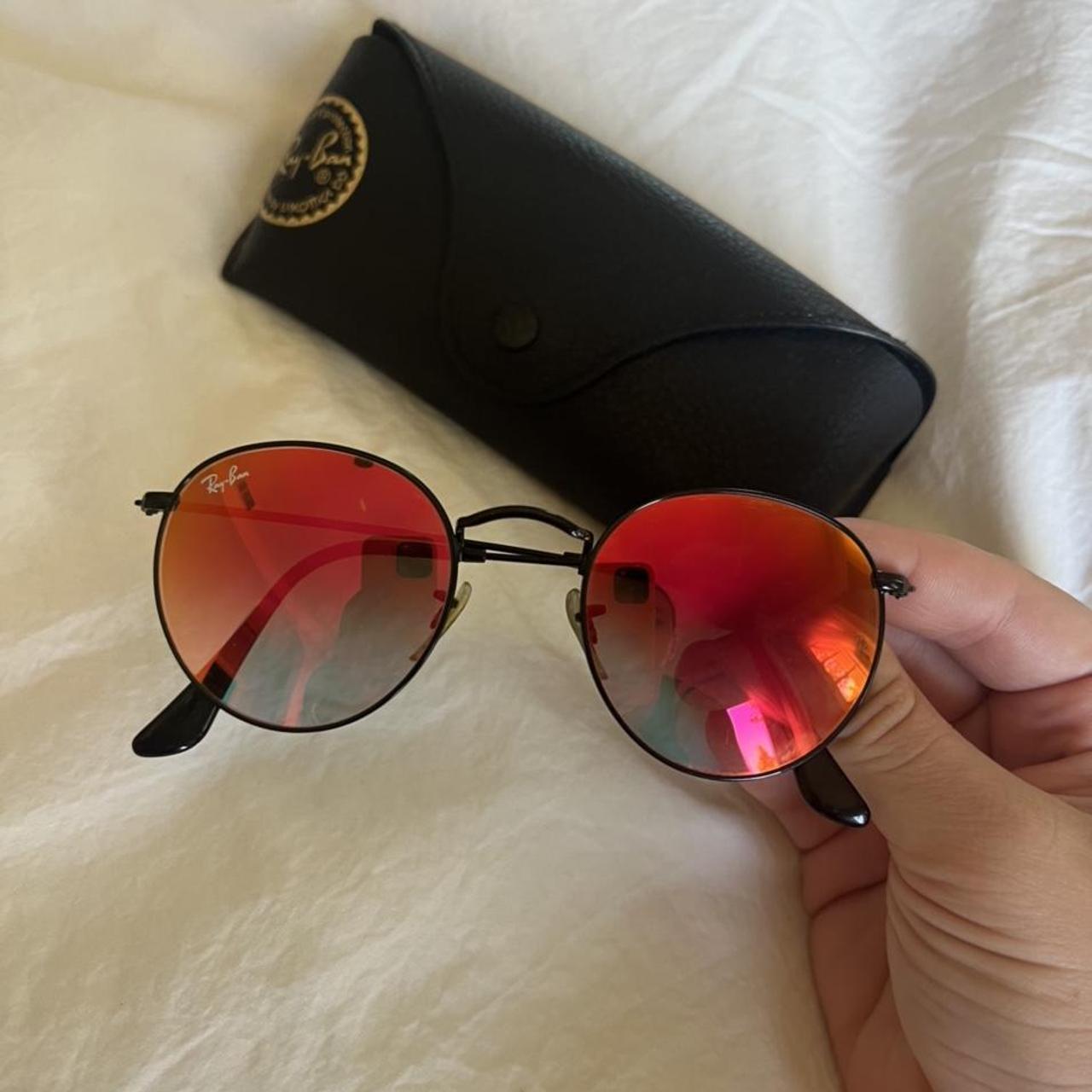 Ray ban red round lens with black rim! Super good... - Depop