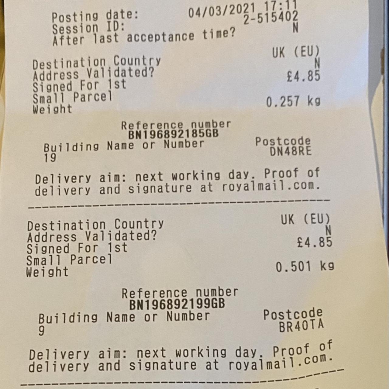 Receipts. Royal Mail First class delivery after... - Depop