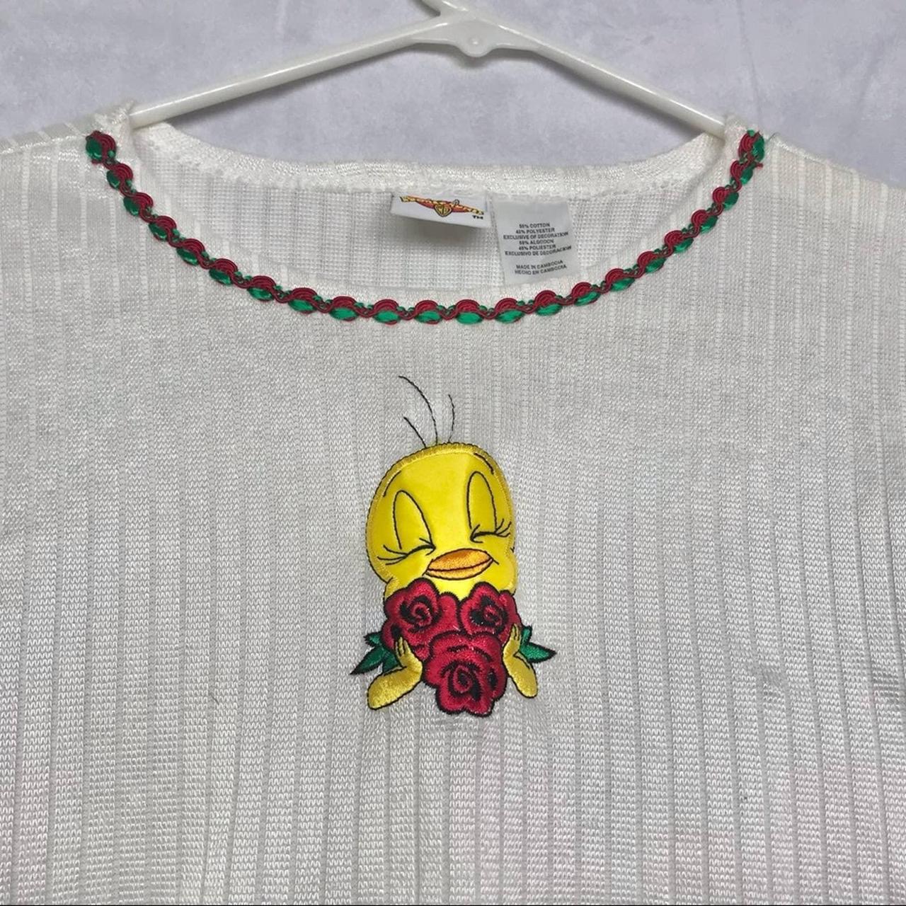 Vintage Looney Tunes Y2K Tweetie Patch Ribbed... - Depop