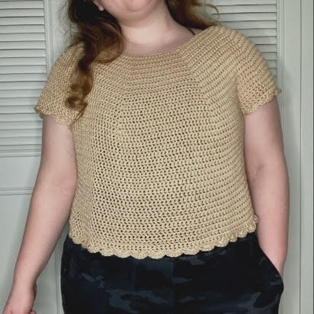 Handmade crocheted top with scallops along the... - Depop