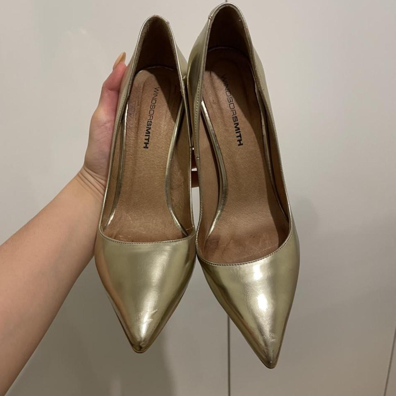 Windsor Smith metallic gold pointed heels... - Depop