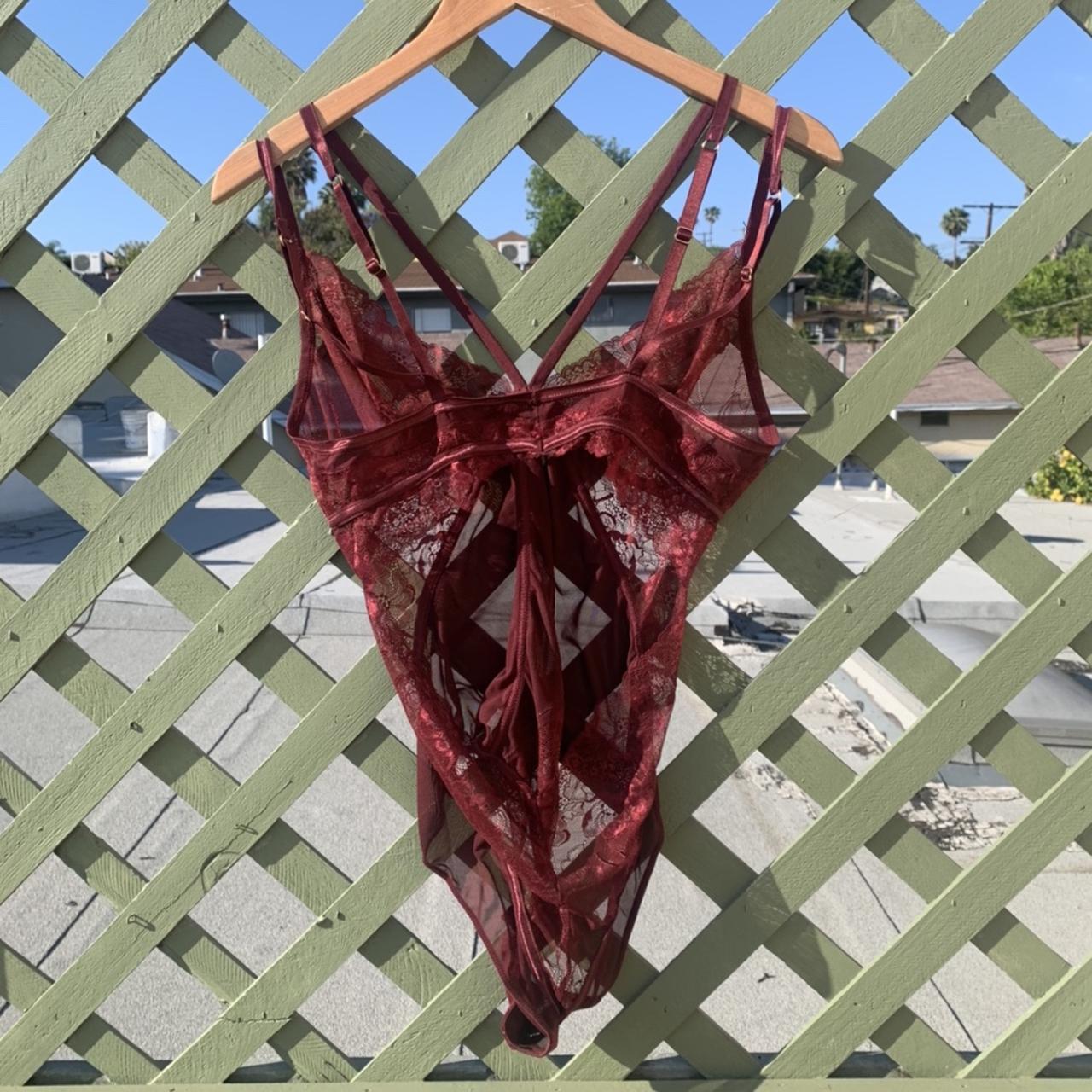 Burgundy ASOS Lace and Mesh Bodysuit / Teddy New.... - Depop