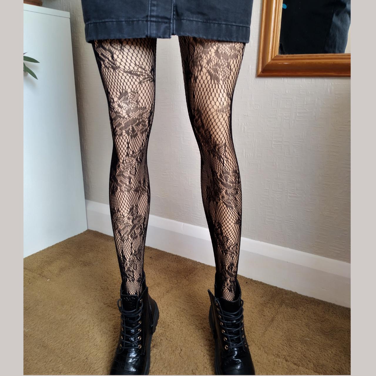 Retro rose floral lace pattern fishnet tights in... - Depop