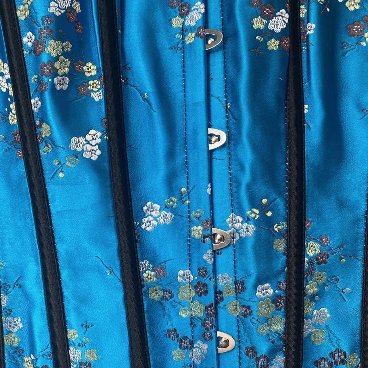 Blue floral corset and matching thong lace up back... - Depop