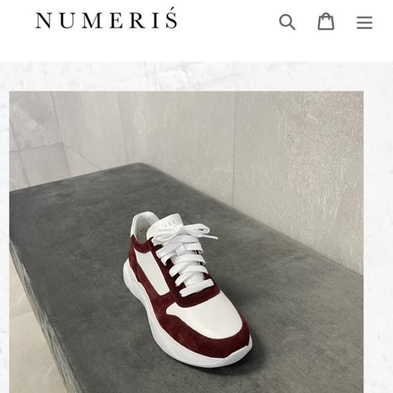Numeris ares x Bordeaux red suede and white leather... - Depop