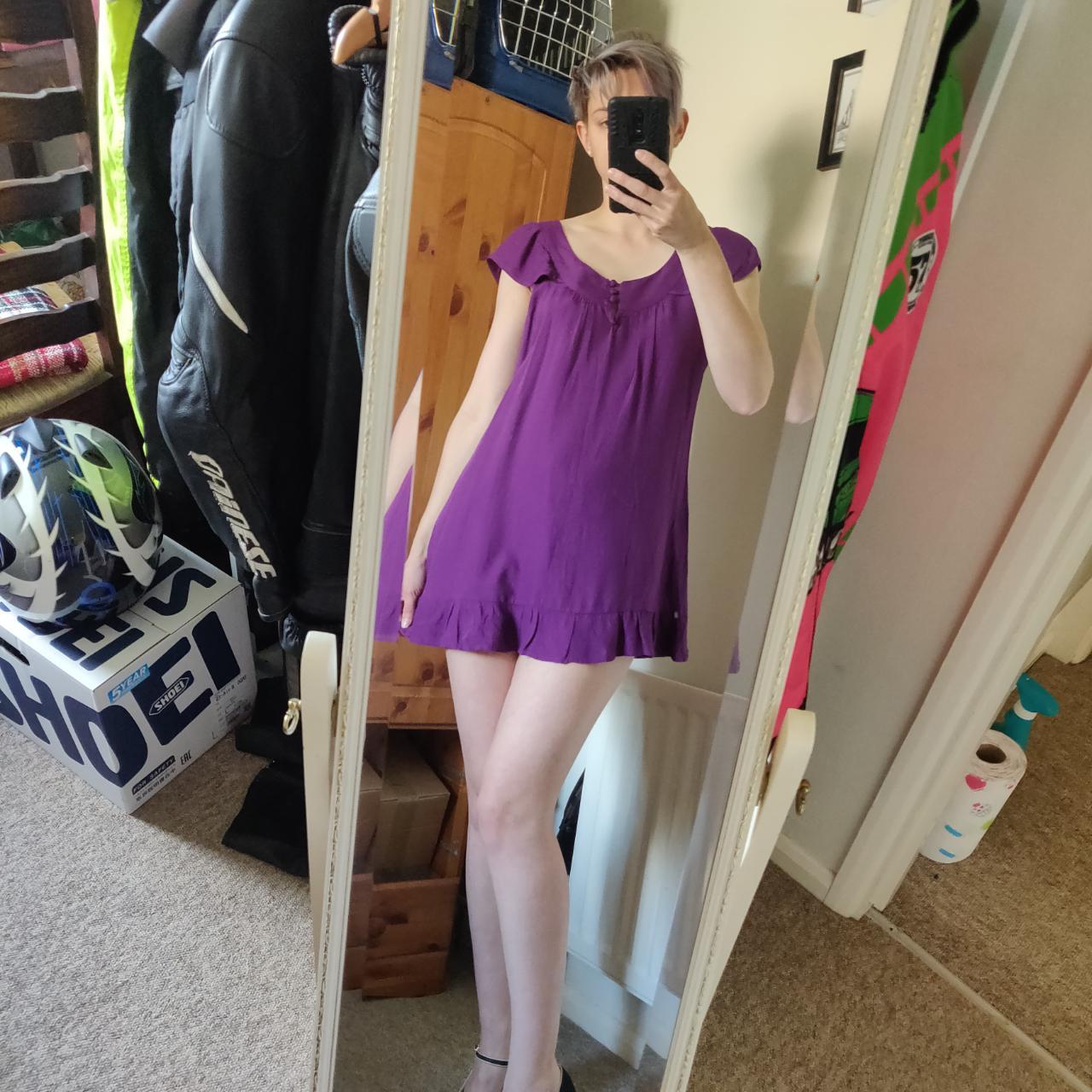 Purple Short Floaty Summer Dress VINTAGE Evie UK 8... - Depop
