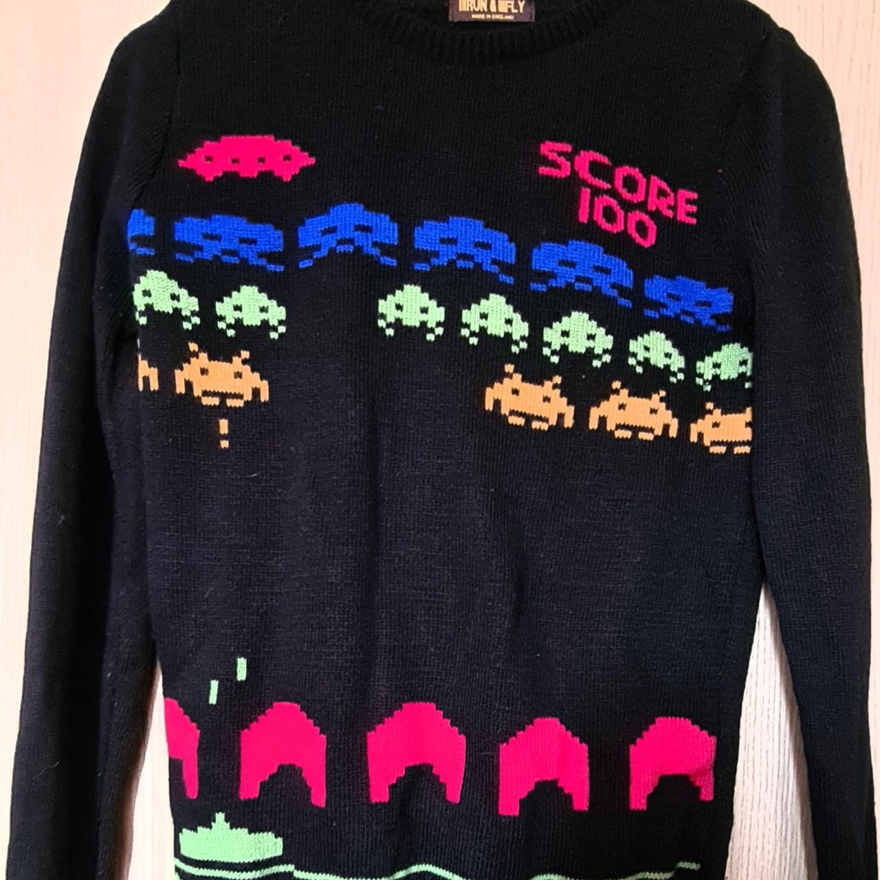 Run & Fly knitted space invaders jumper worn once... - Depop