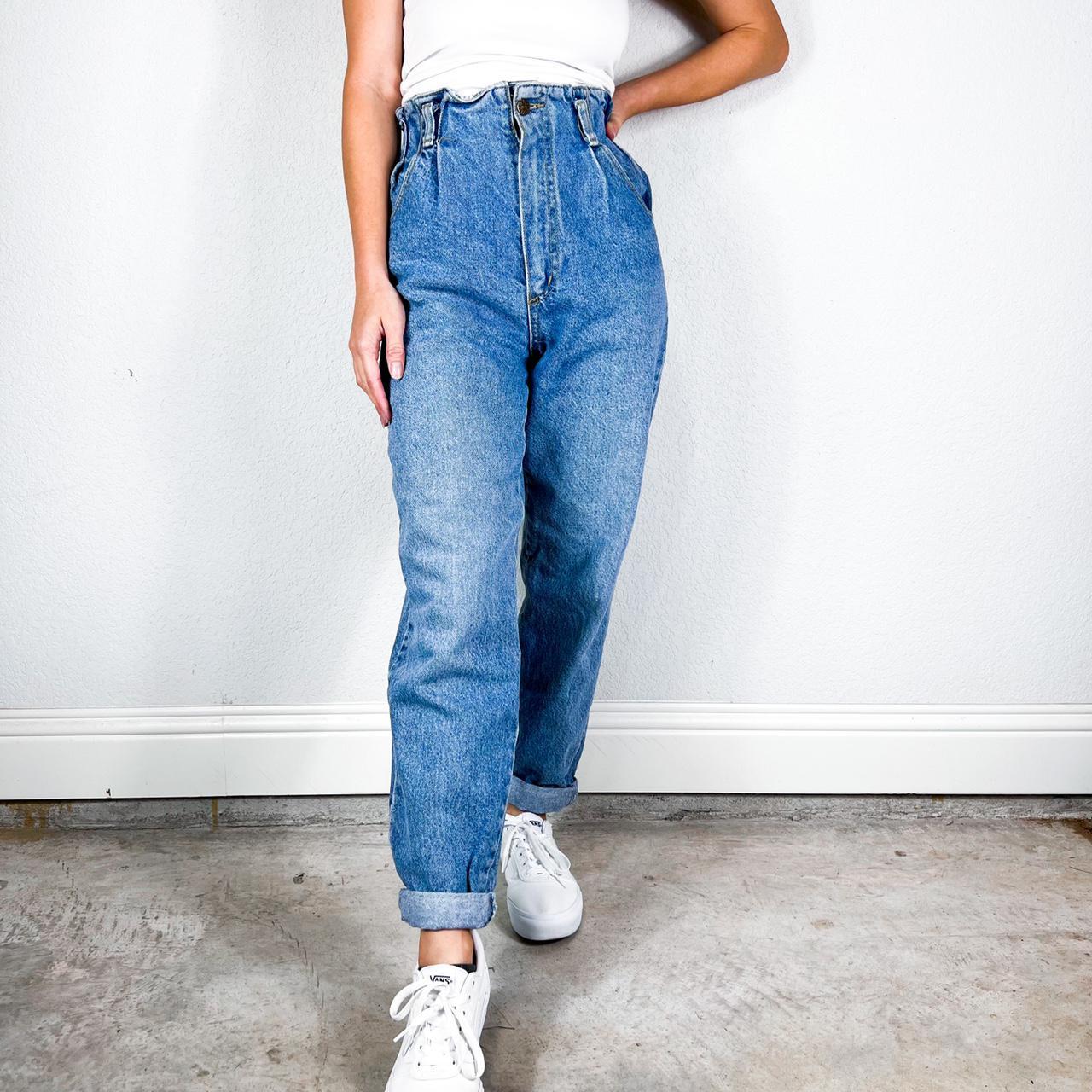 Vintage paper bag waist jeans Light/medium wash... - Depop