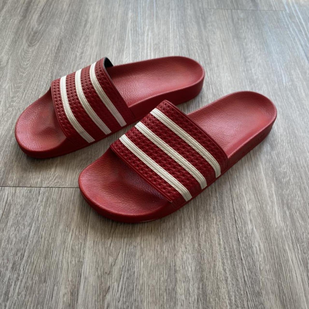 Adidas adilette slides in red- made in Italy... - Depop