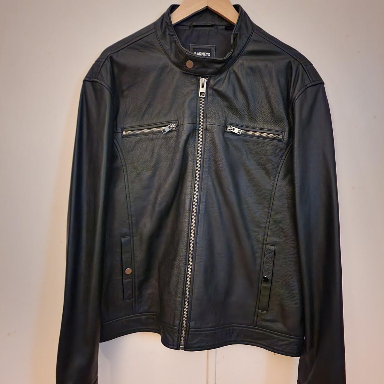 Barney's originals mens grainy leather racer biker... - Depop