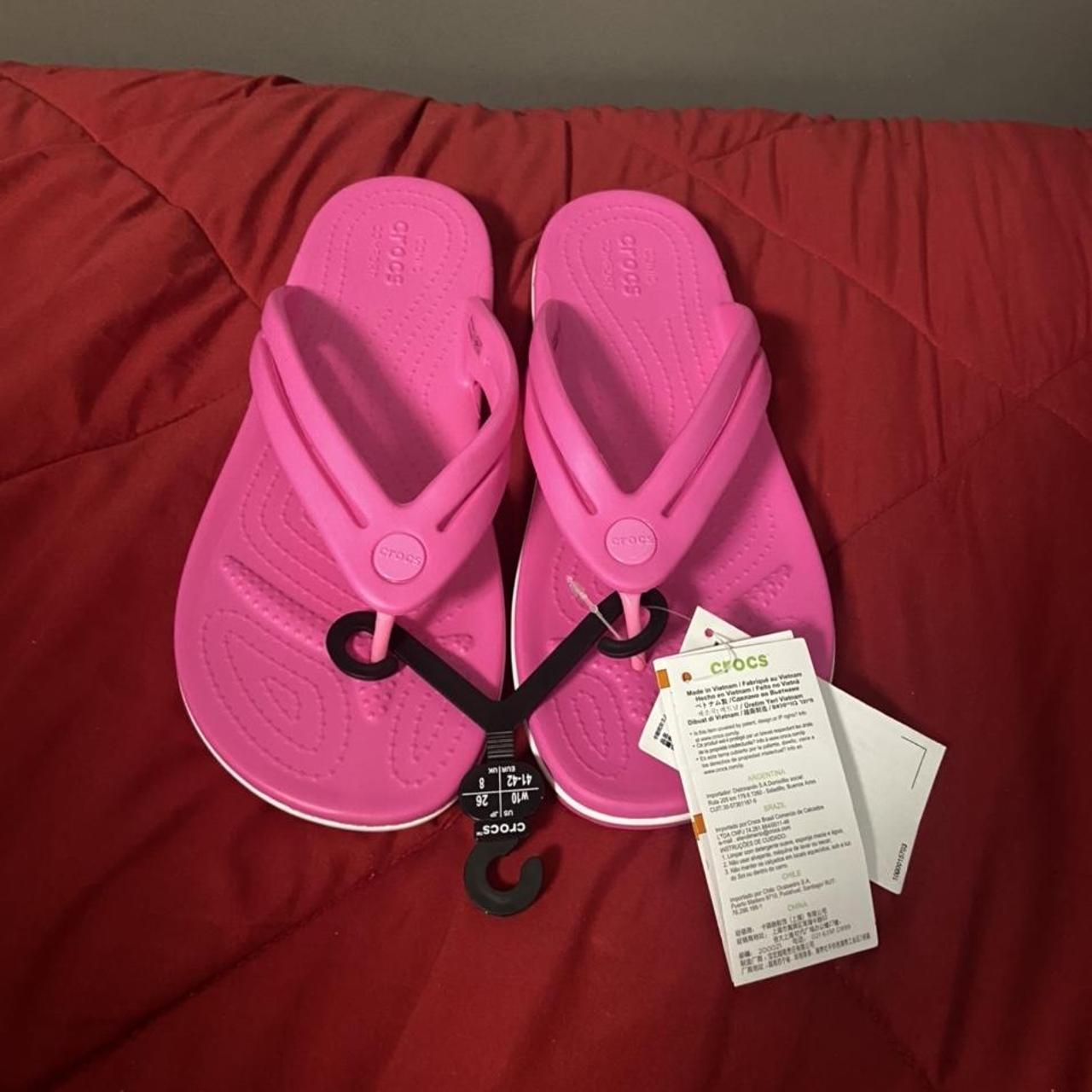 Electric pink croc band flip-flops brand new with... - Depop