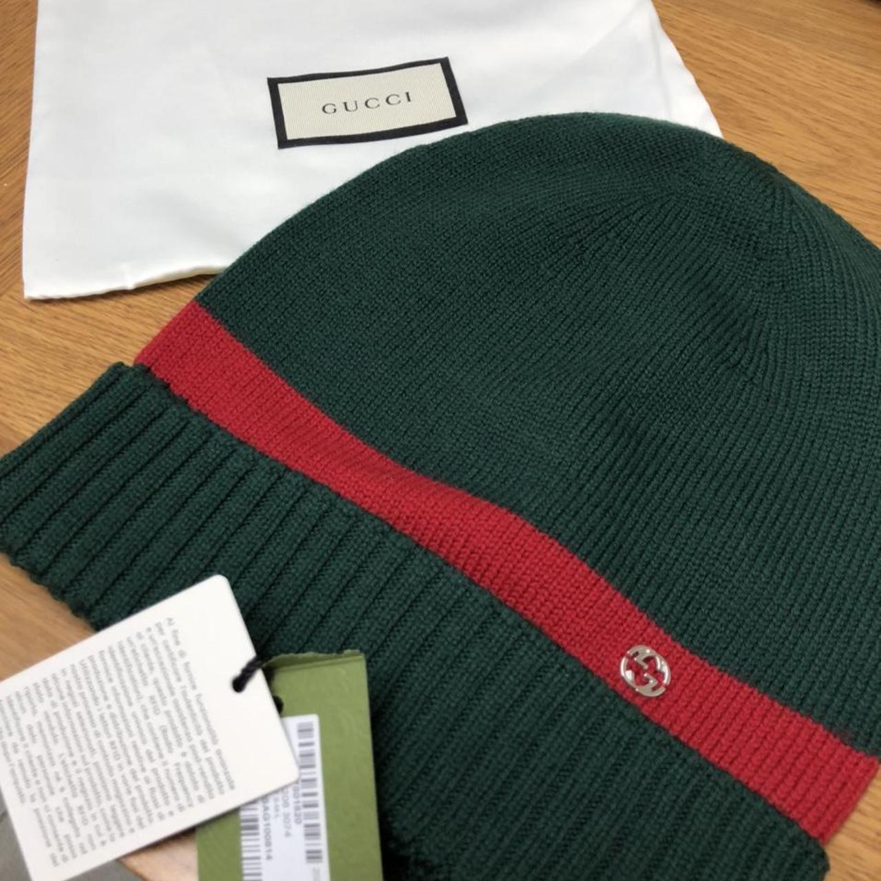Gucci Green and Red Logo Beanie Gucci hat new port... - Depop