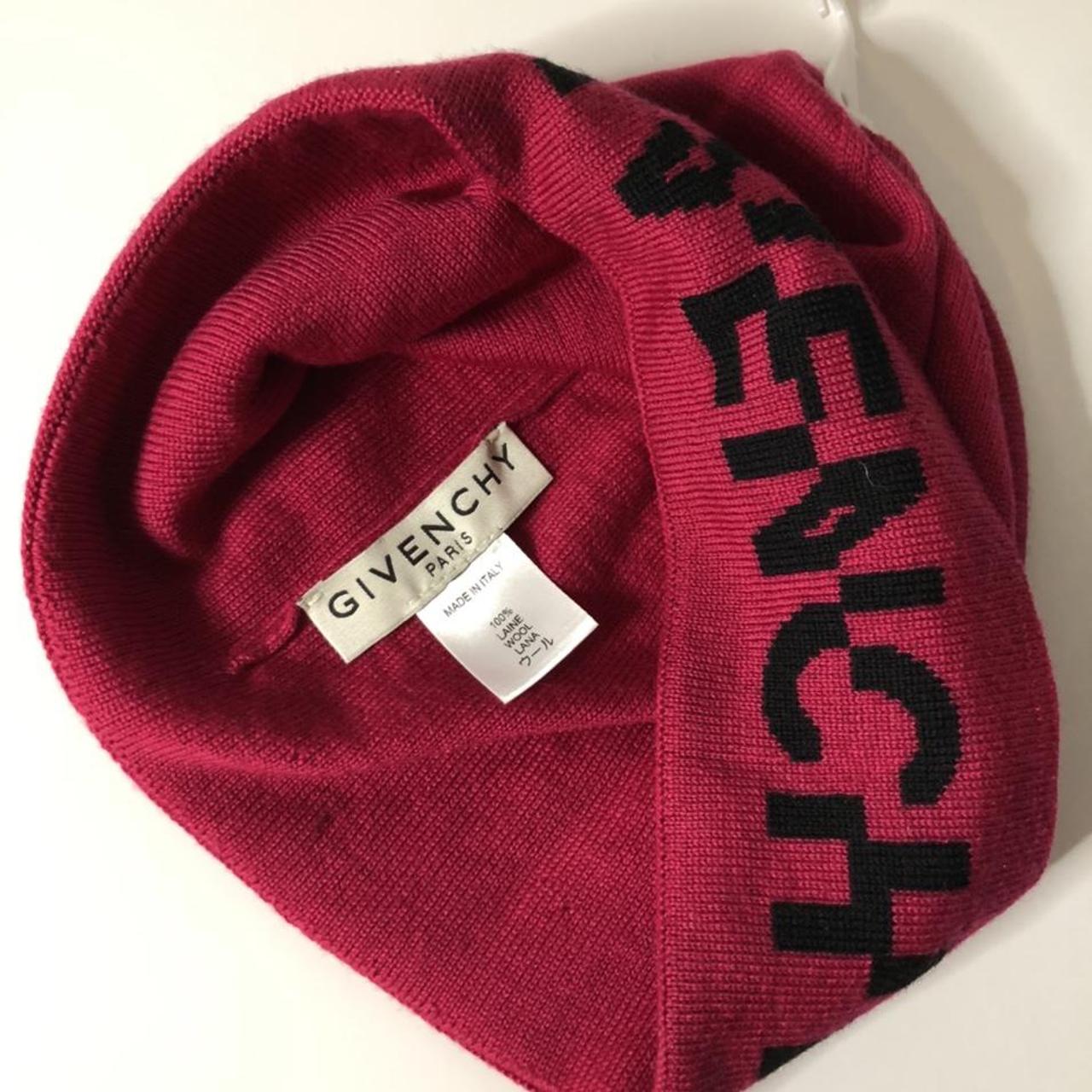 GIVENCHY SPLIT LOGO RIBBED KNIT WOOL BEANIE HAT... - Depop