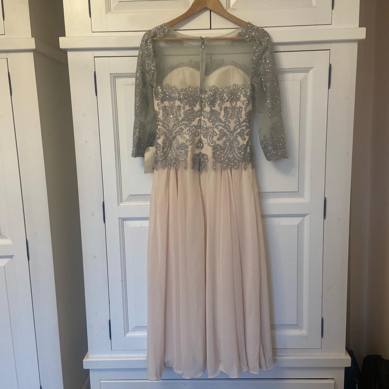 LanTing a-line wedding guest blush and silver dress... - Depop