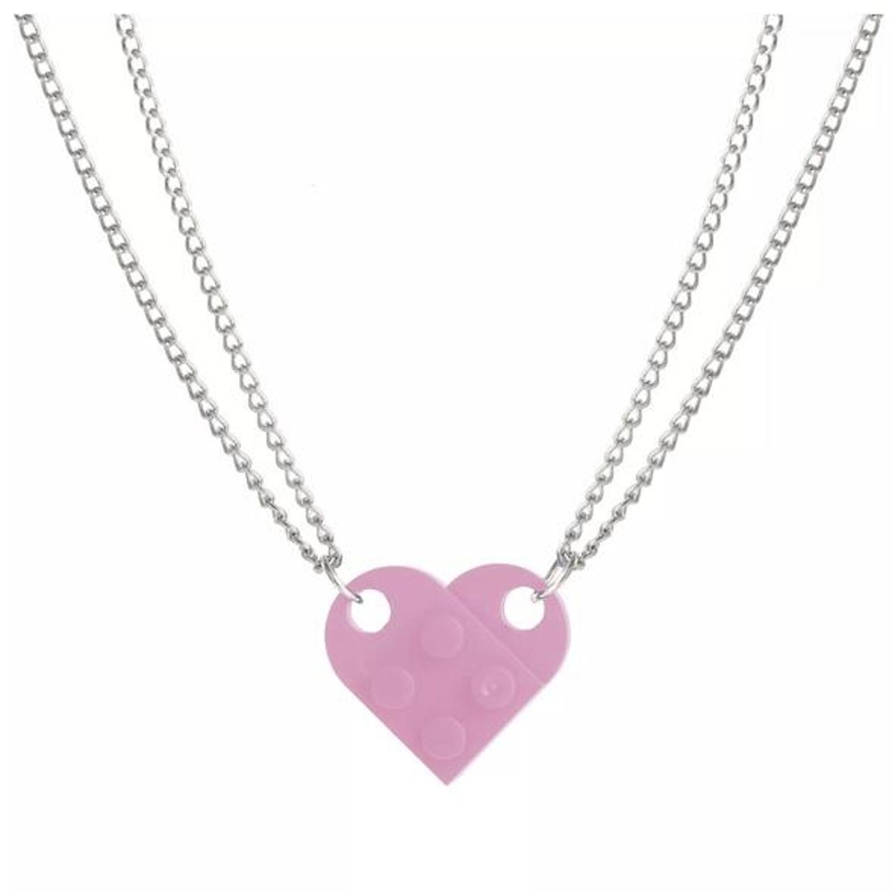 Pink Lego Chain Necklace💗 LOVE HEART BFF FRIENDSHIP... - Depop