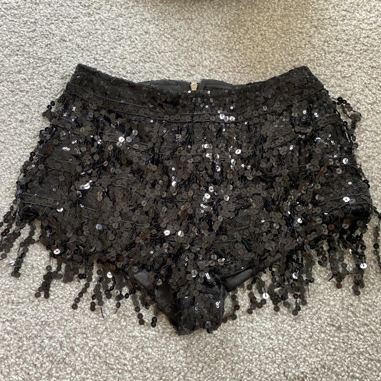 black sequin shorts perfect for events festivals... - Depop