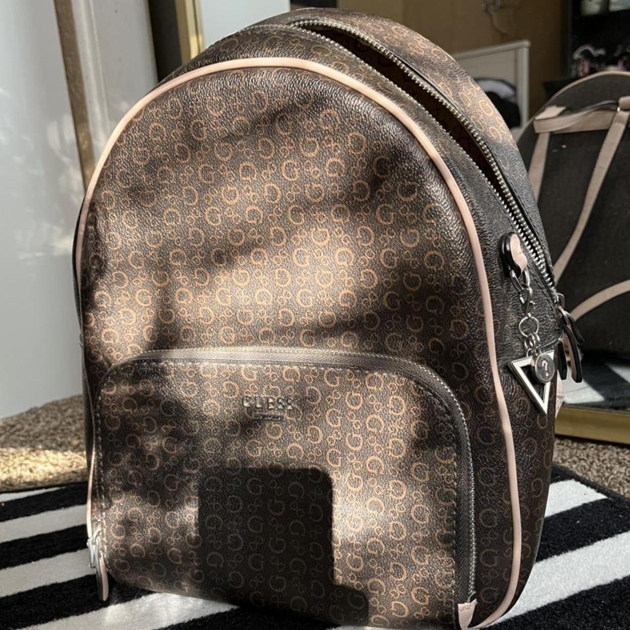 Guess backpack brown/ tan some marker and coffee... - Depop