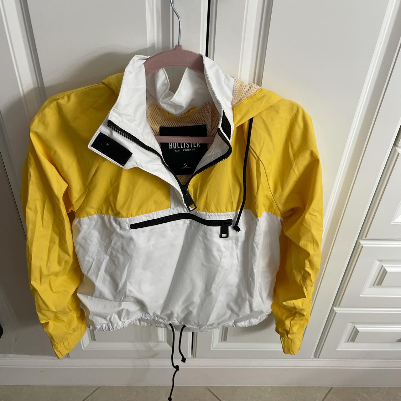 Yellow and white Windbreaker that sinches at the... - Depop