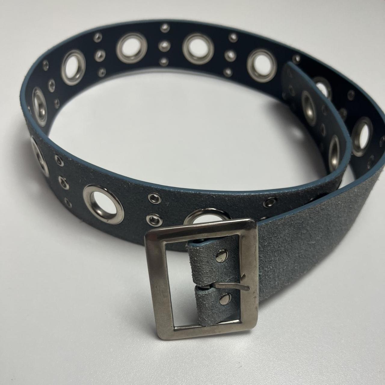 GROMMET BELT ~ baby blue suede belt ~ fits up to 39”... - Depop