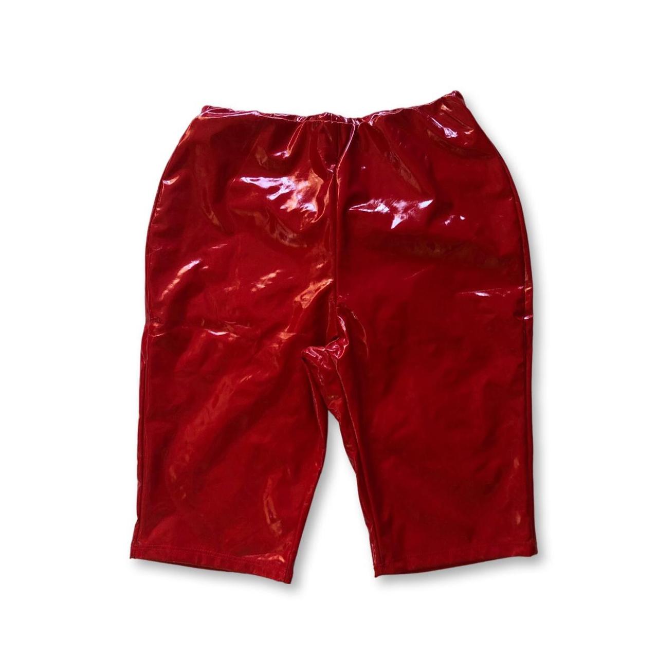 bright red latex biker shorts size small stretchy... - Depop