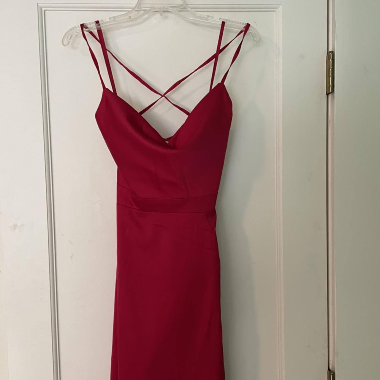 elegant full length red satin prom dress. high leg... - Depop