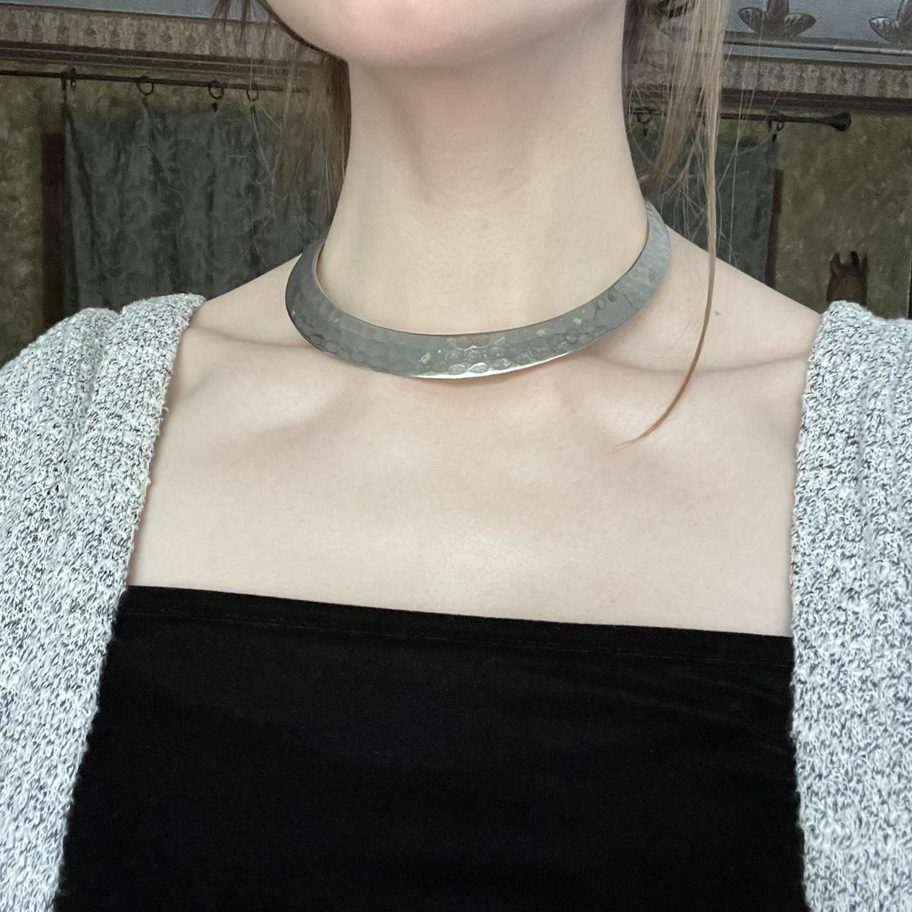 Vintage hammered sterling silver collar necklace,... - Depop
