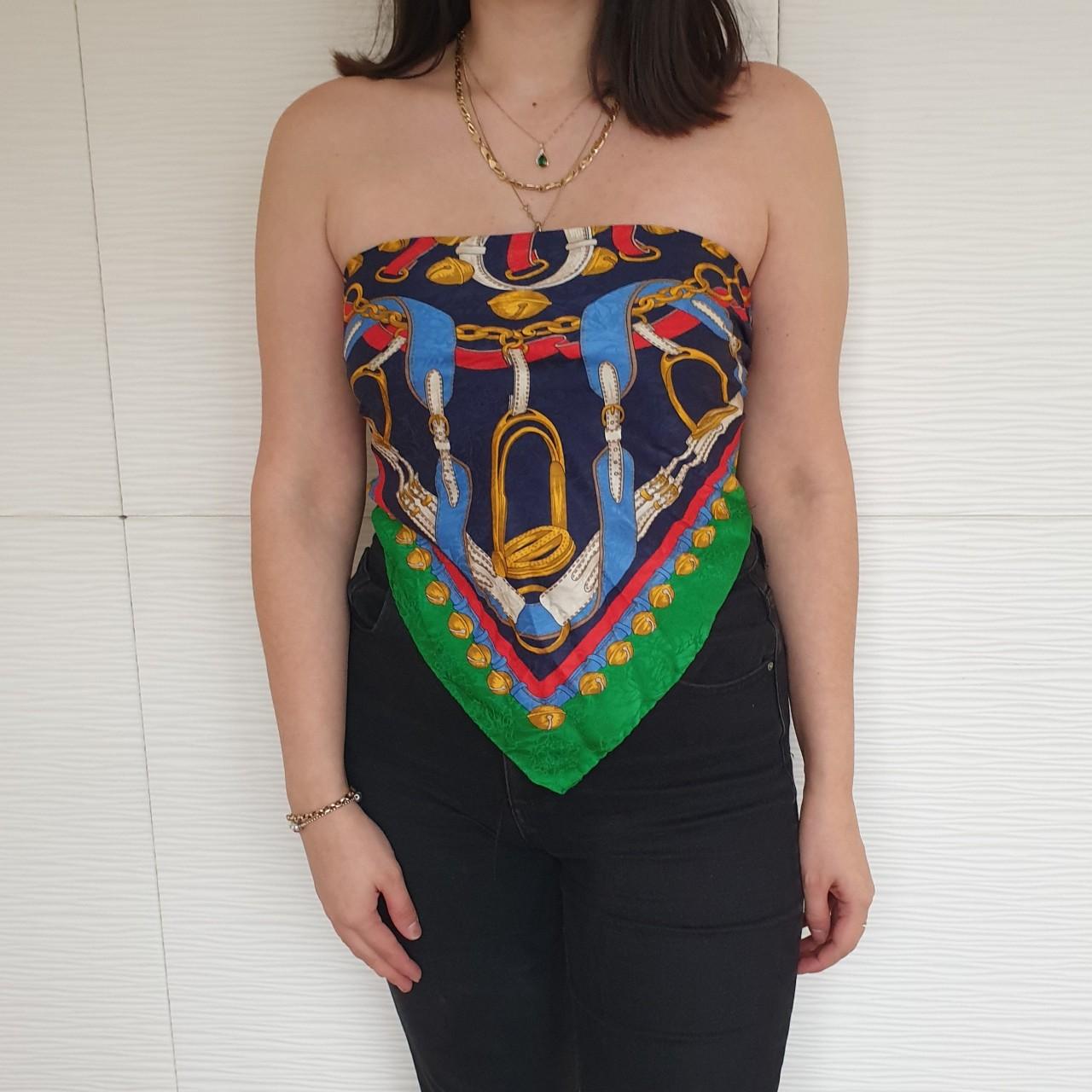 Multi-coloured silk scarf. Can be styled as a head... - Depop