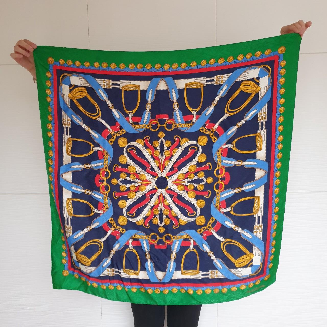 Multi-coloured silk scarf. Can be styled as a head... - Depop