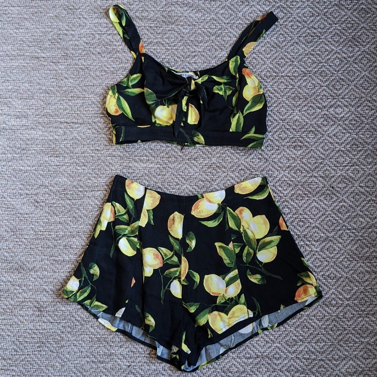 Adorable black and yellow lemon print shorts and... - Depop