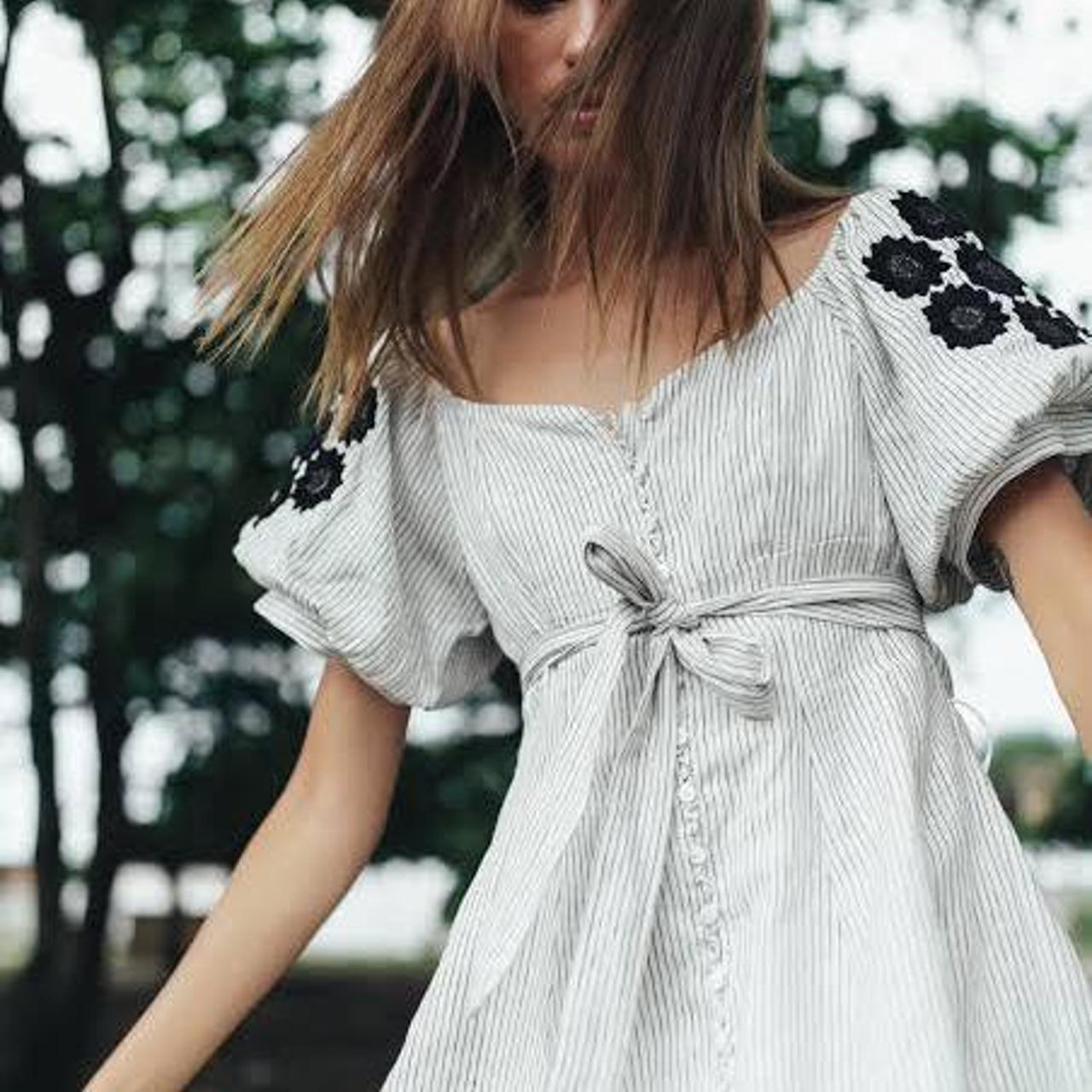 Innika Choo pinstripe dress size 1 (white flowers -... - Depop