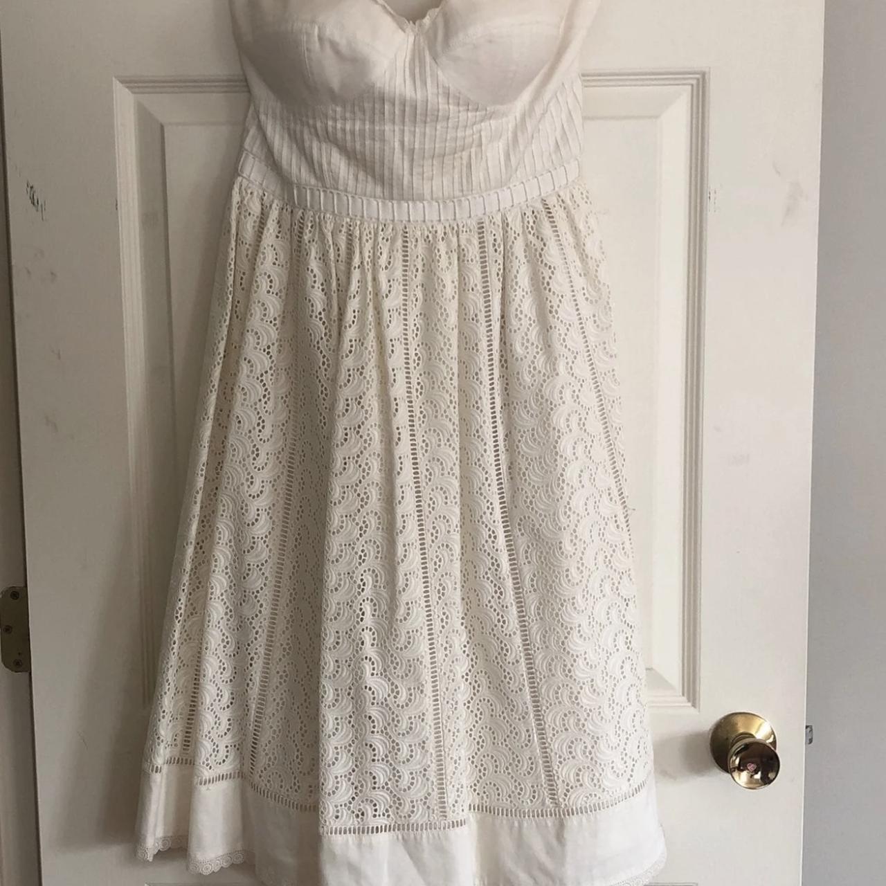White strapless Tibi dress, bustier top, eyelet... - Depop