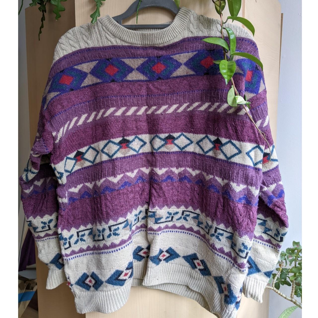 Nordic style graphic knitted jumper - size... - Depop