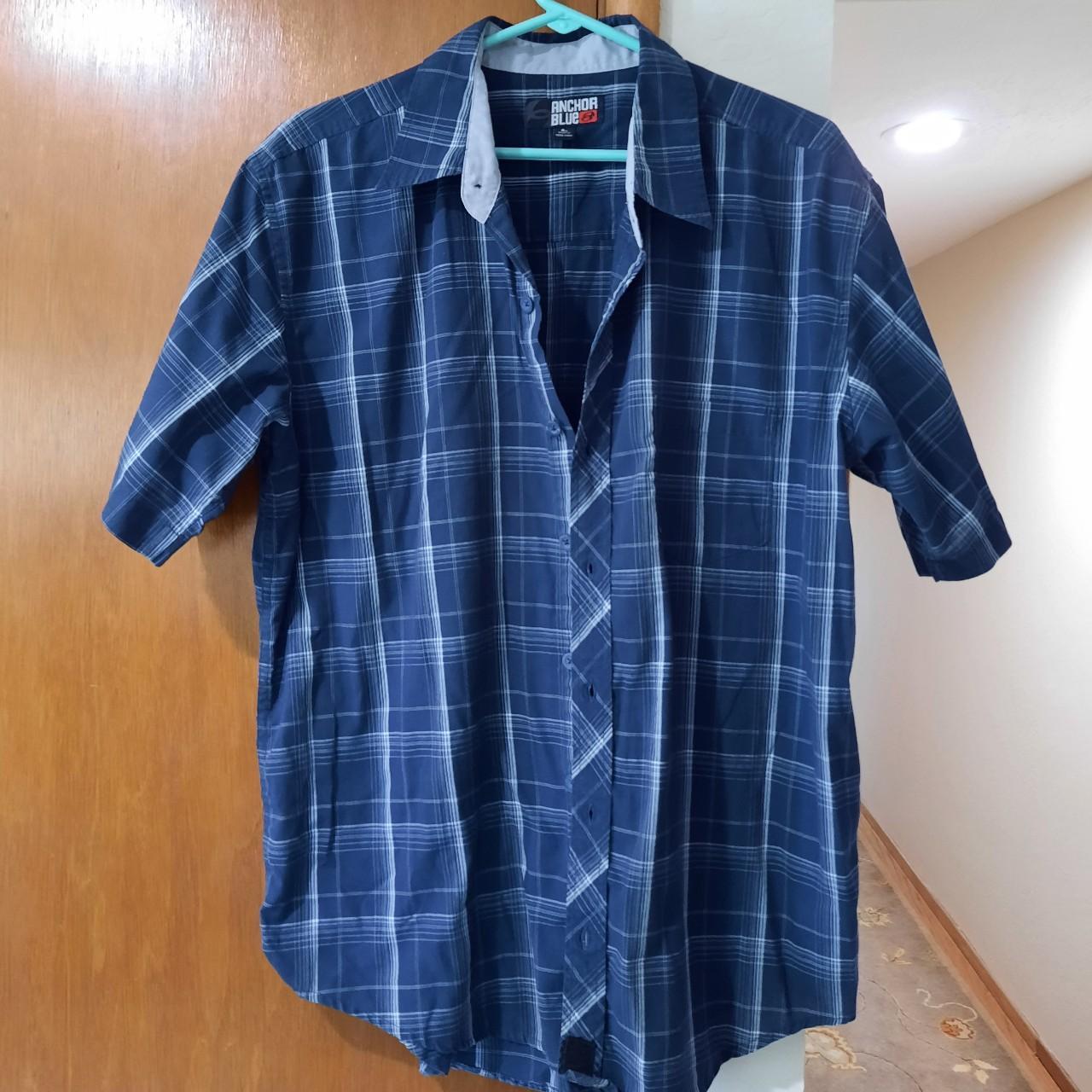 Blue plaid anchor button up short sleeve shirt Worn... - Depop