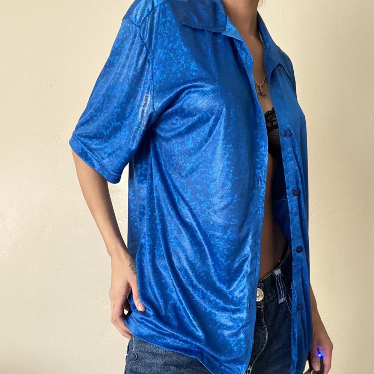 Disco Y2K Electric Blue Sparkle Print Short Sleeve... - Depop