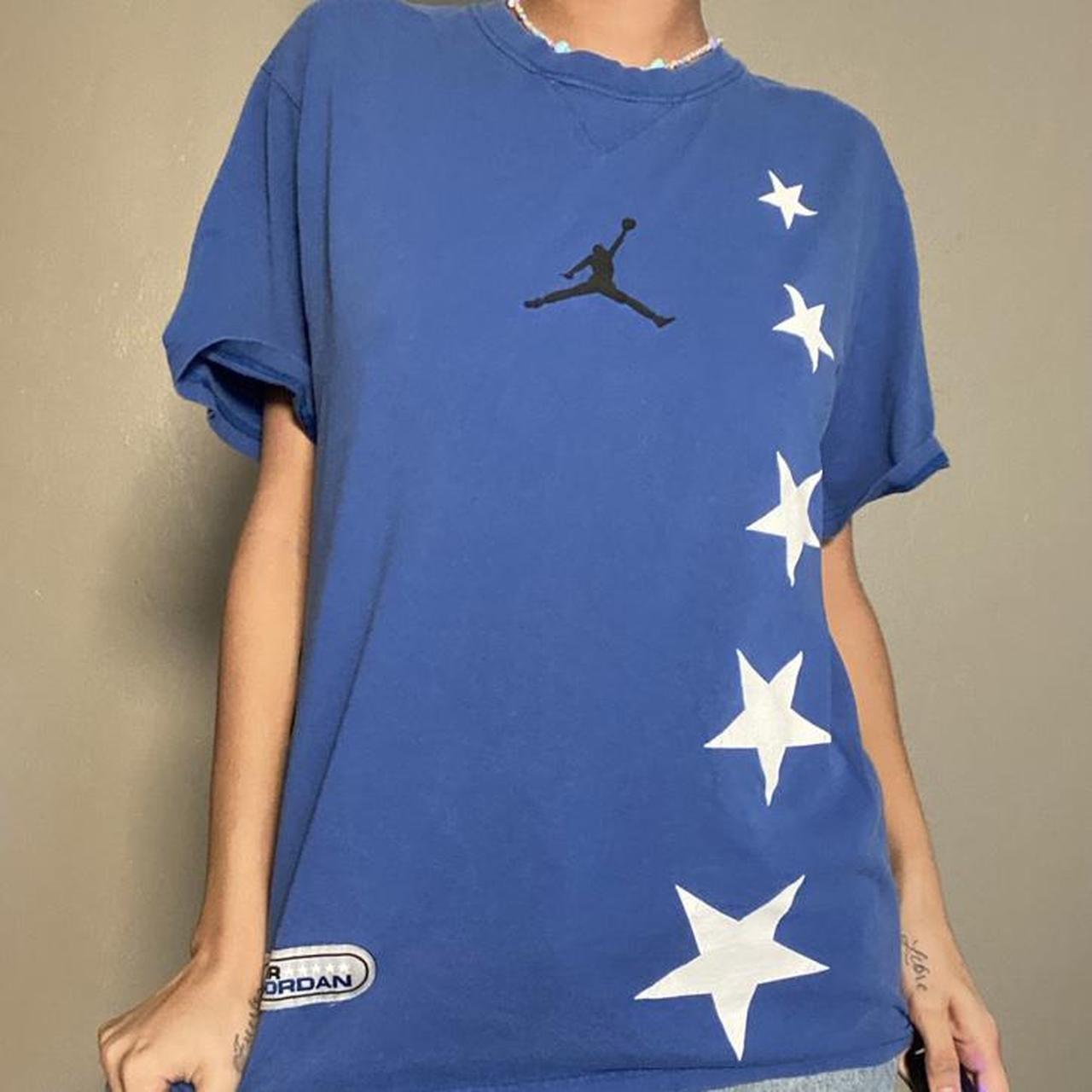 Air JORDAN Blue Basketball Star Print Short Sleeve... - Depop