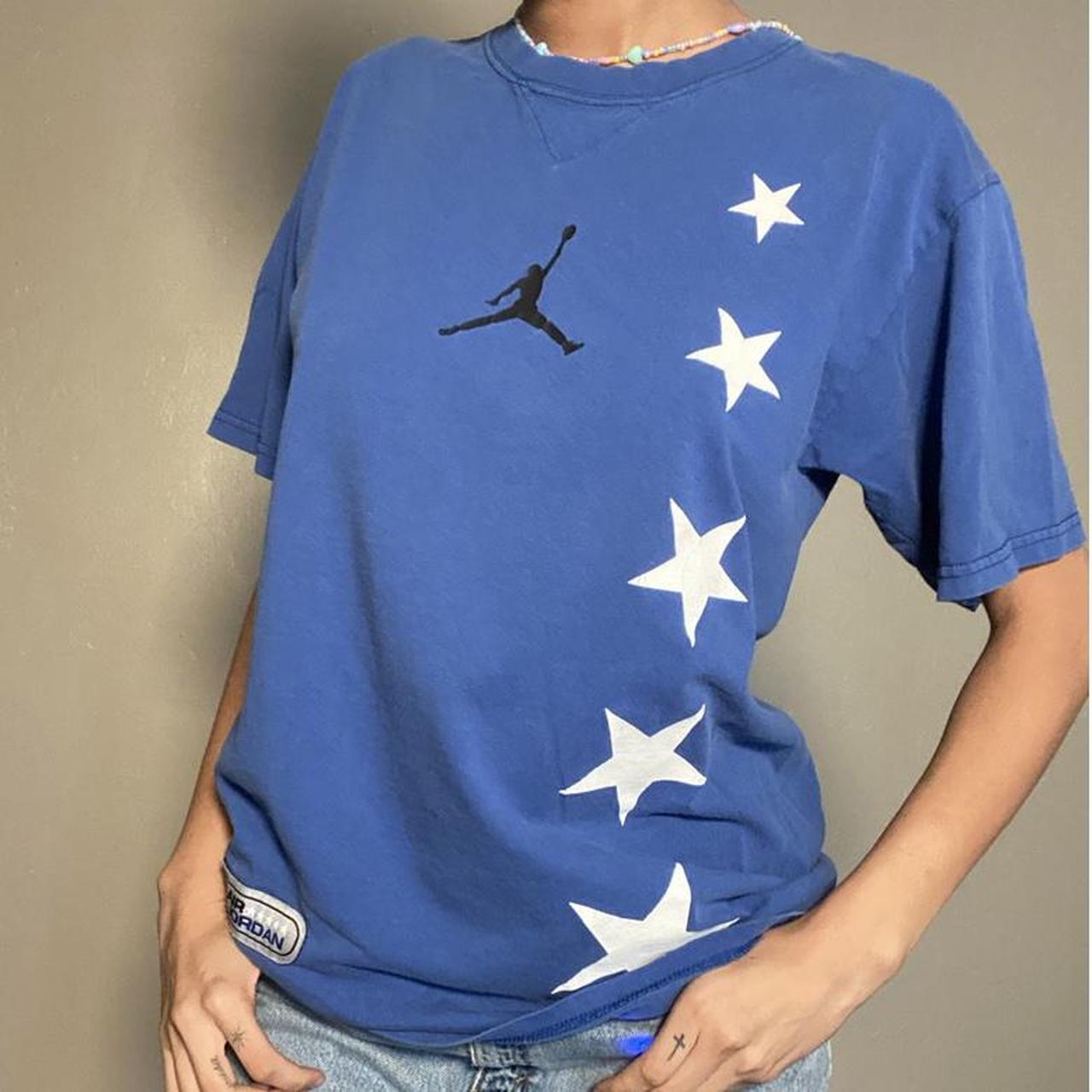 Air JORDAN Blue Basketball Star Print Short Sleeve... - Depop